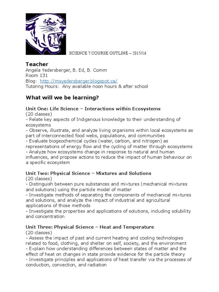 Science 7 Course Outline | PDF | Science & Mathematics