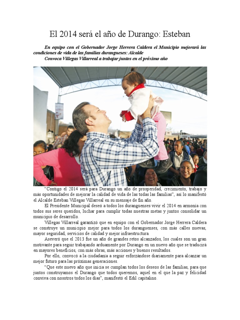 30.12.2013 Comunicado El 2014 Será El Año de Durango Esteban | PDF | Alcalde