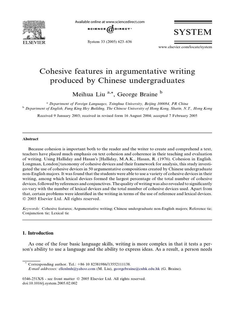 Cohesive Features in Argumentative Writing Produced by Chinese ...