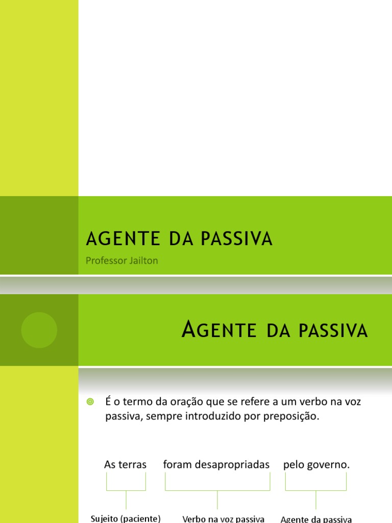 Agente Da Passiva | PDF | Assunto (gramática) | Mecânica da linguagem