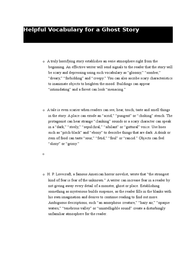 Essential Vocabulary for Ghost Stories | PDF
