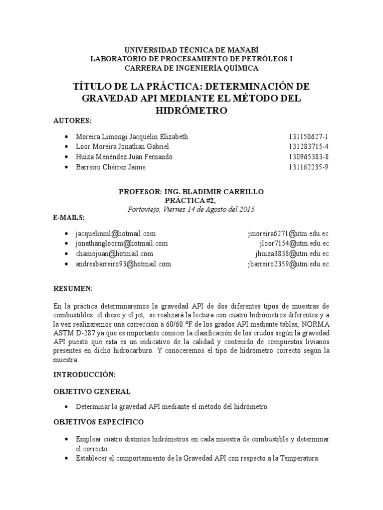 Determinacion de Los Grados Api | PDF | Combustible diesel | Petróleo