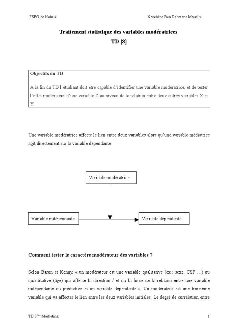 Variables Modératrices et Médiatrices | PDF | Analyse de la variance ...