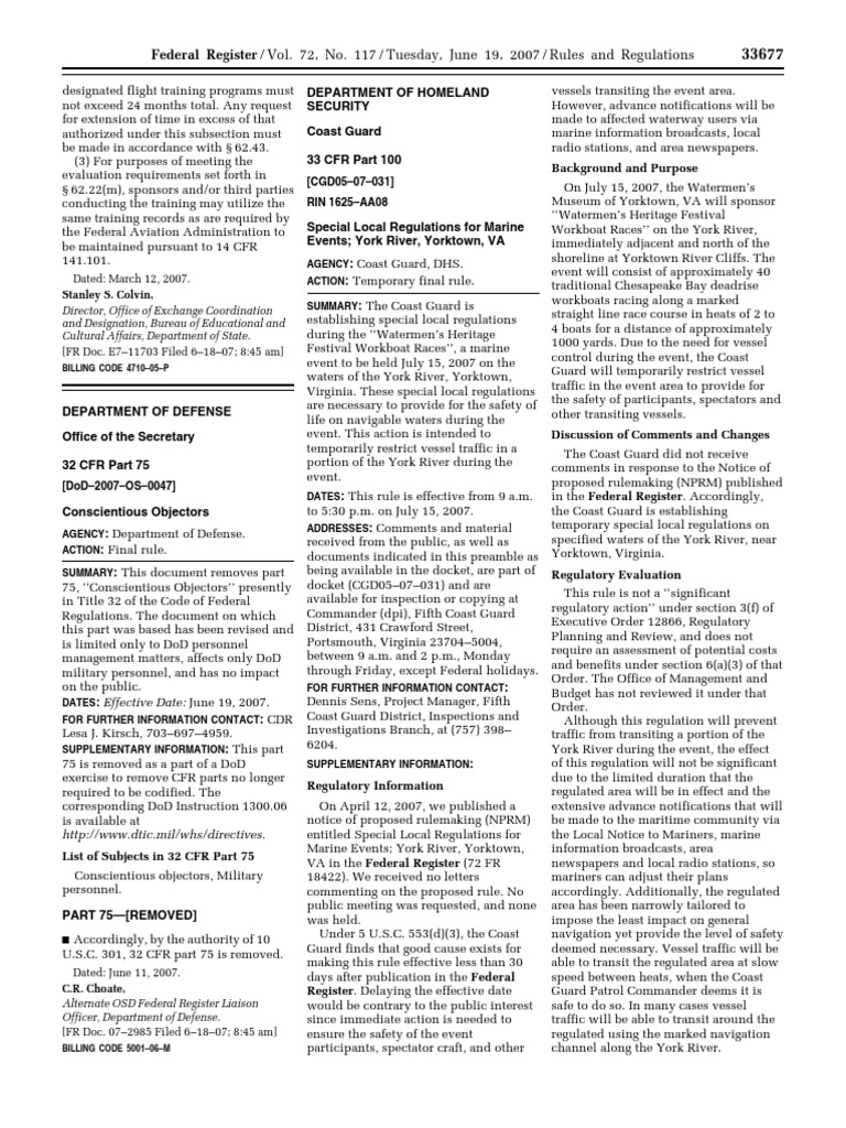 Rule: Ports and Waterways Safety Regulated Navigation Areas, Safety ...