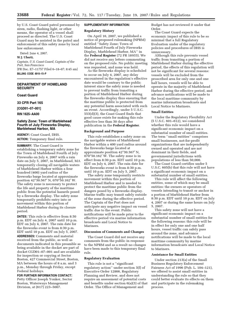 Rule: Ports and Waterways Safety Regulated Navigation Areas, Safety ...