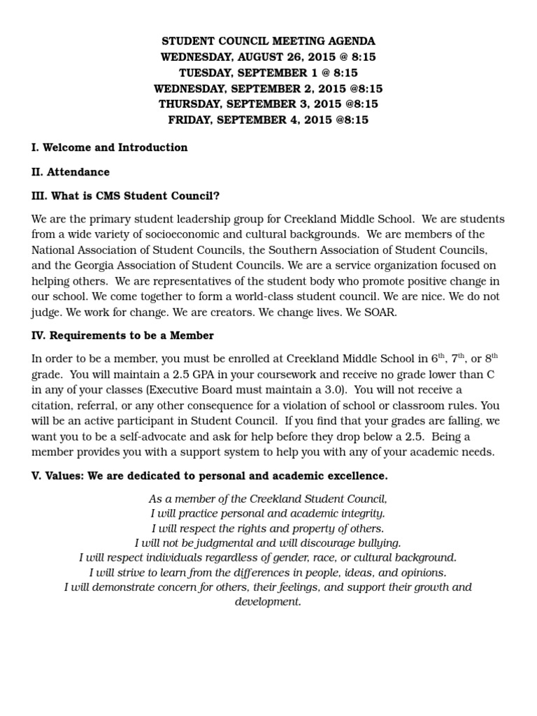 Student Council Meeting Agenda | PDF | Students | Middle Schools