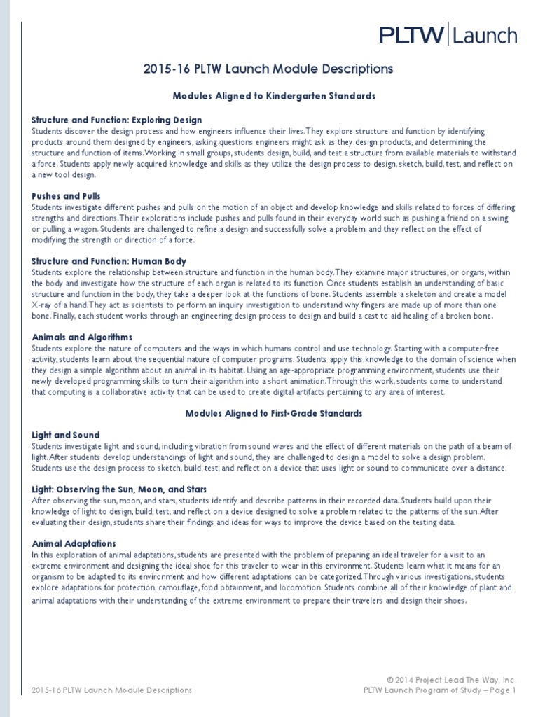 2015-16 PLTW Launch Module Descriptions | PDF | Force | Design