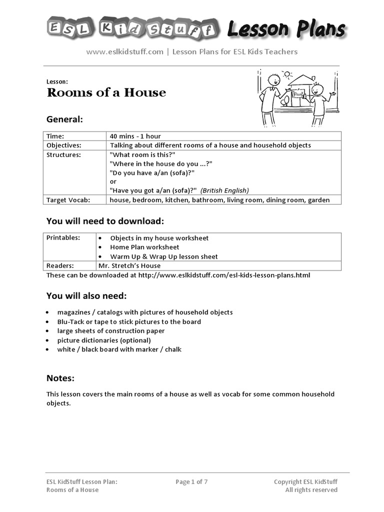 Rooms of A House Lesson Plan | PDF | Lesson Plan | English As A Second ...