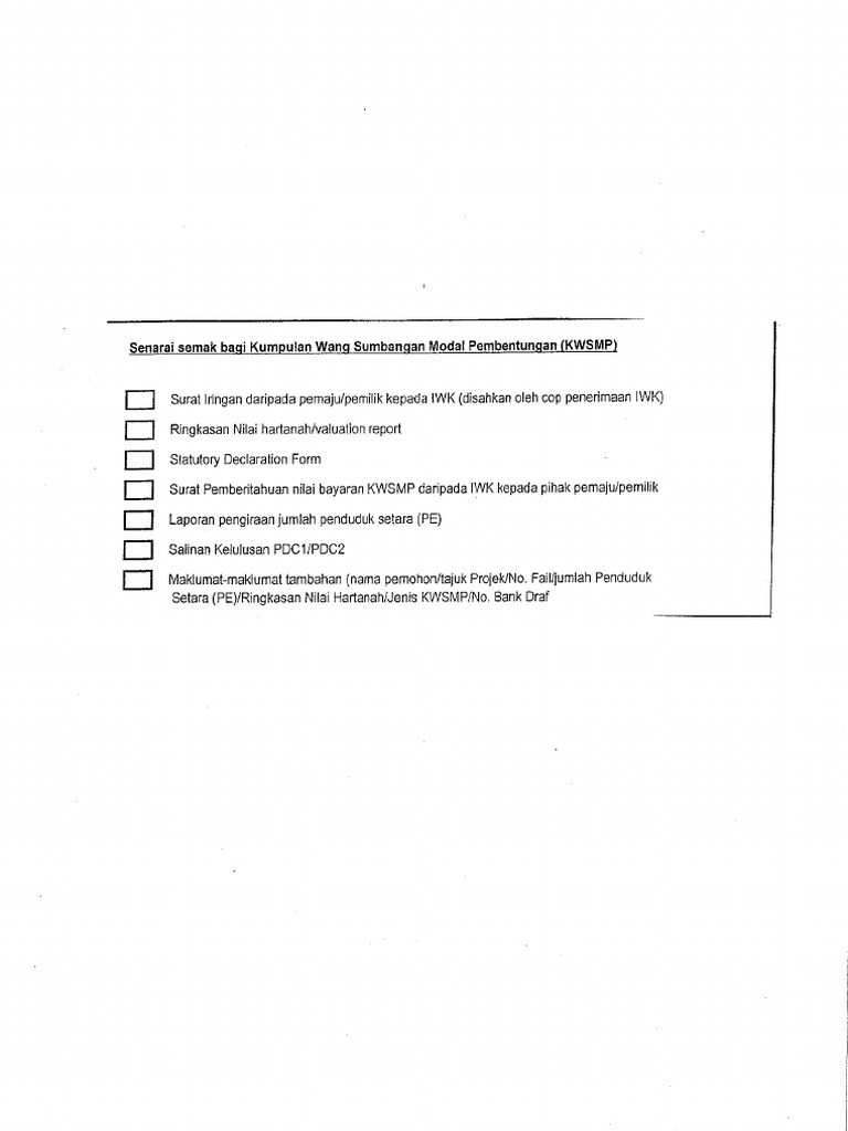Iwk Checklist KWSMP | PDF