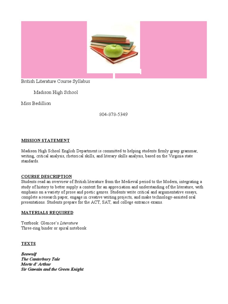British Literature Course Syllabus | PDF