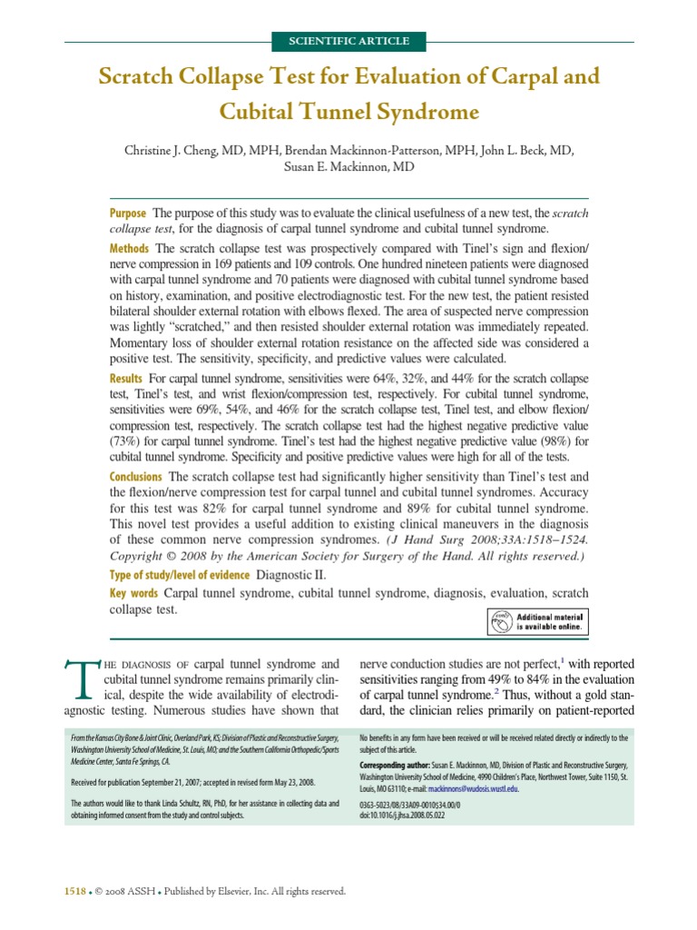 Scratch Collapse Test | Carpal Tunnel Syndrome | Sensitivity And ...