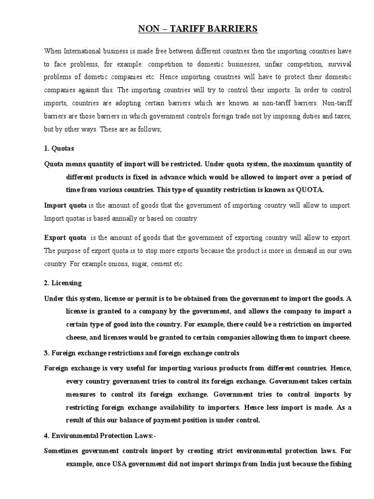 NON Tariff Barriers | PDF | Non Tariff Barriers To Trade | Exports