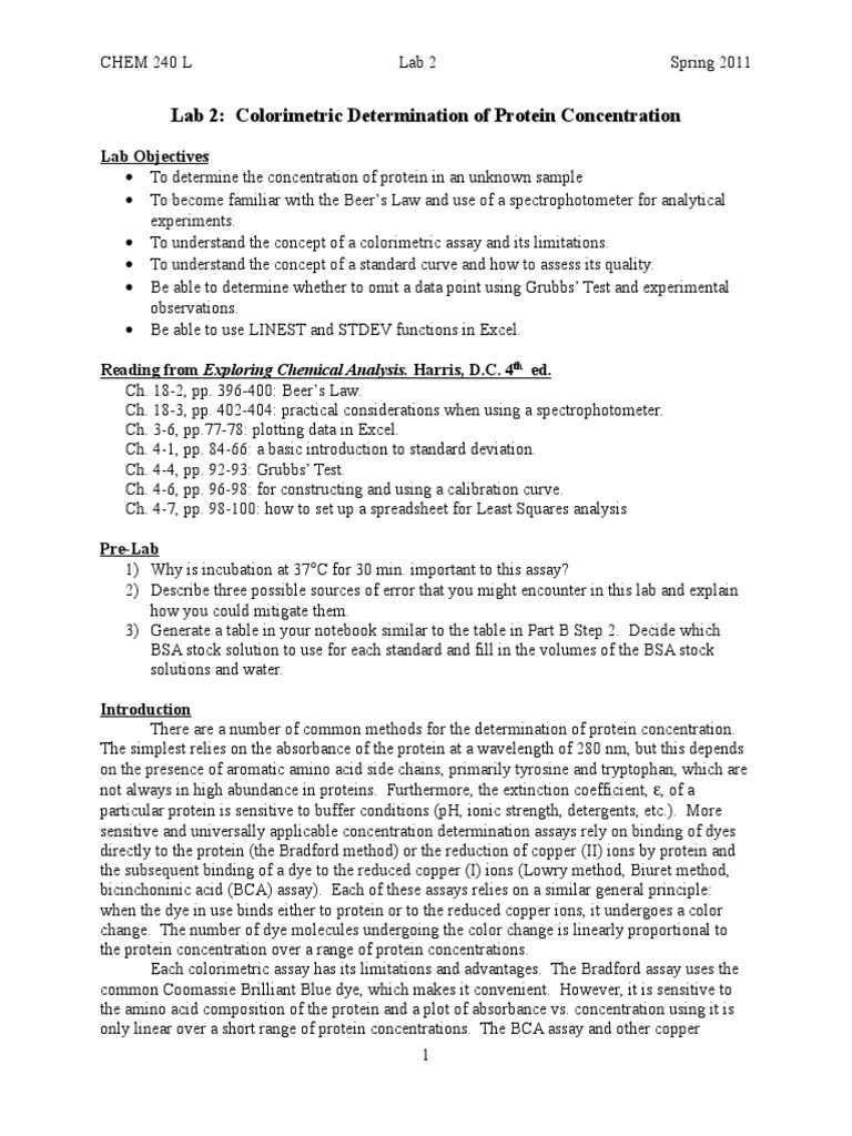 Lab2 BCA Assay Handout | PDF | Analytical Chemistry | Physical Sciences
