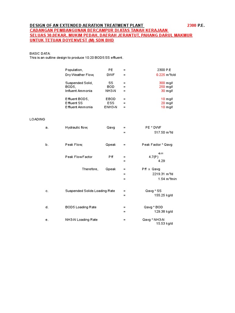 Aeration Tank Design Calculation