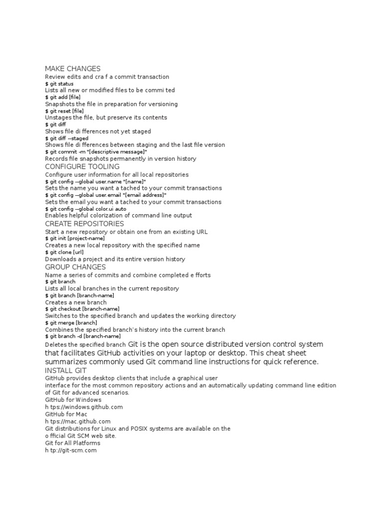 Git Cheat Sheet Make Changes Pdf Version Control Computer File