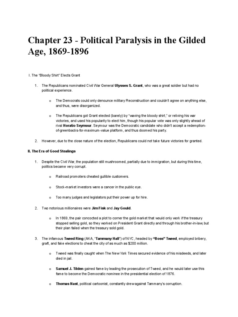 Chapter 23 - Political Paralysis in The Gilded Age, 1869-1896 | PDF ...