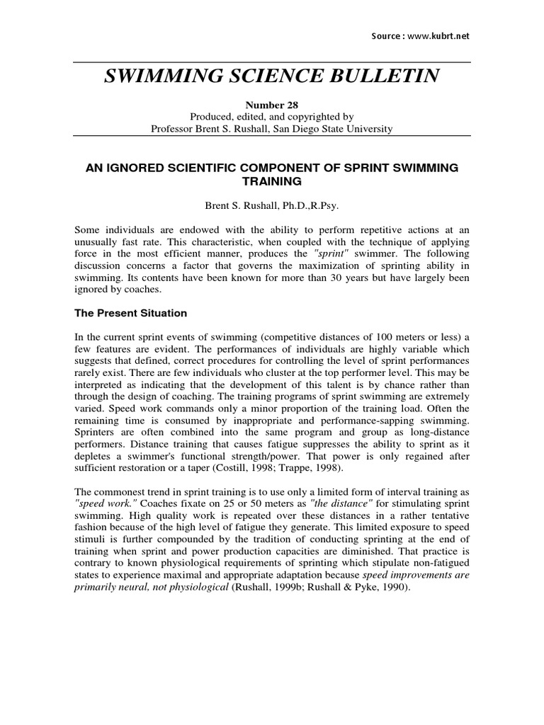 An Ignored Scientific Component of Sprint Swimming Training | PDF ...