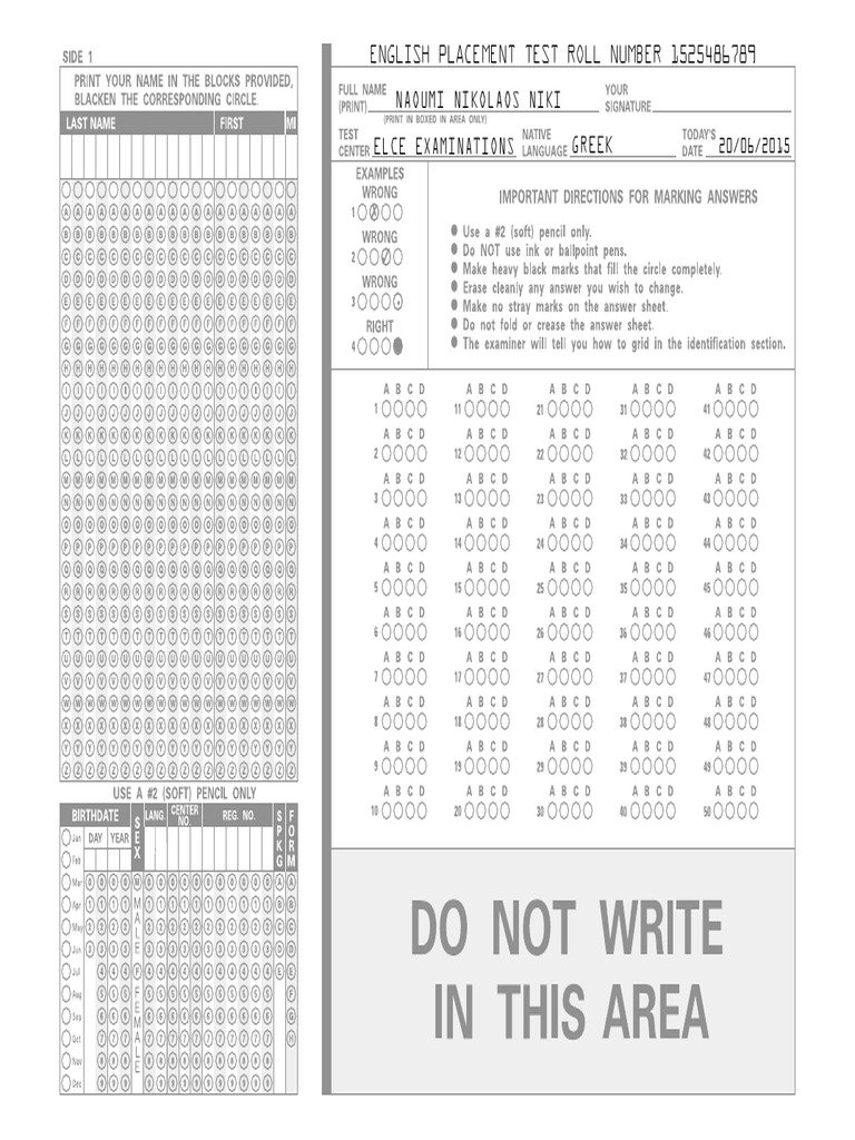 Sample: Anser Sheet | PDF