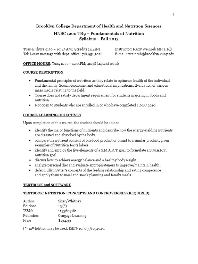 Nutrition 1200 - Course Outline | Vitamin | Nutrition