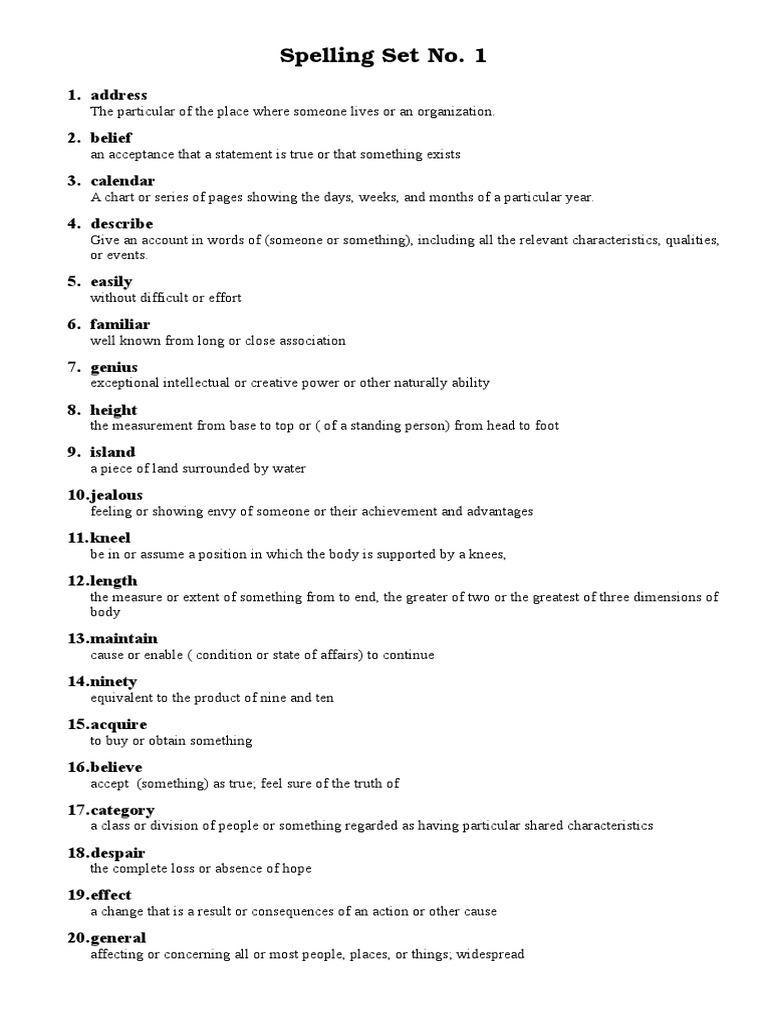 Spelling Guide: Calendar and Belief | PDF
