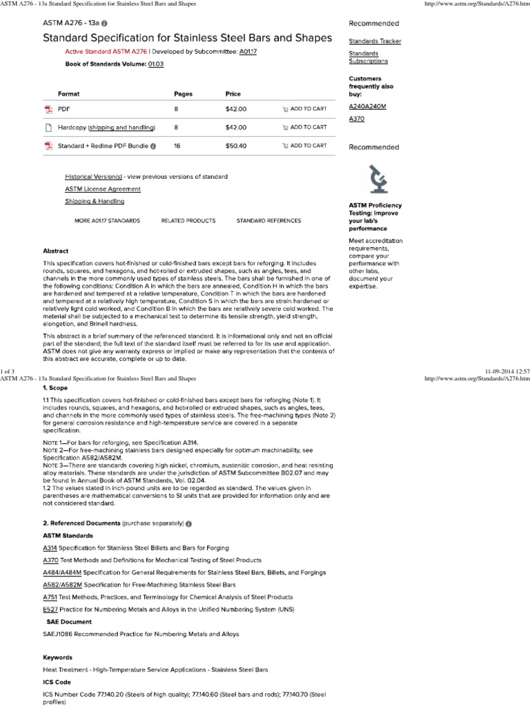 ASTM A276 Standard for Stainless Steel | PDF