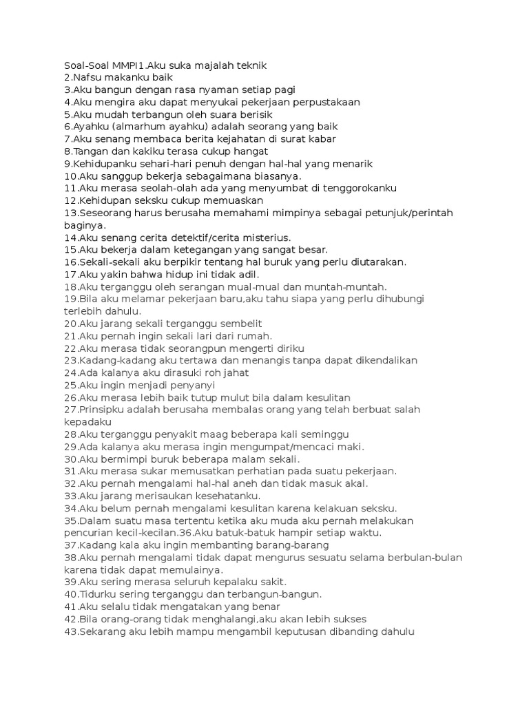 Contoh Soal MMPI | PDF