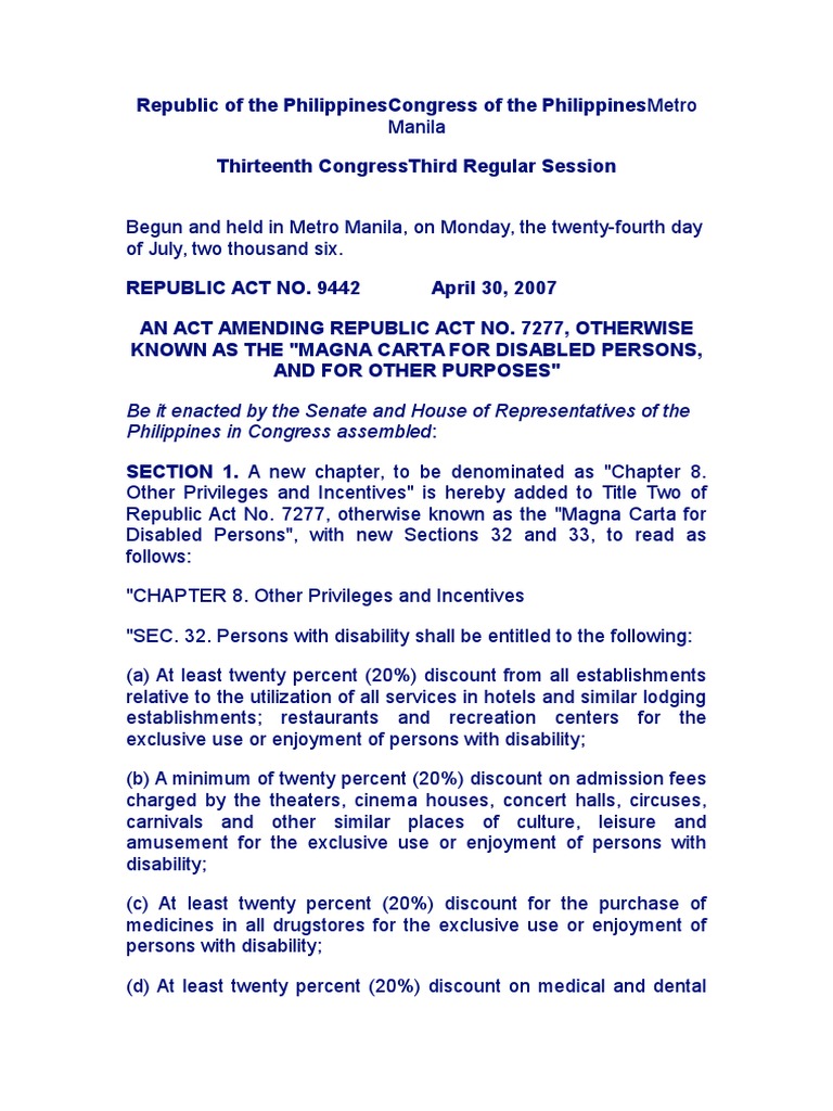 Ra 9442 Magna Carta for Pwd | Identity Document | Taxes