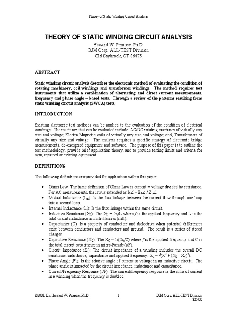 Theory of Static Winding Circuit Analysis | PDF | Inductor | Capacitor