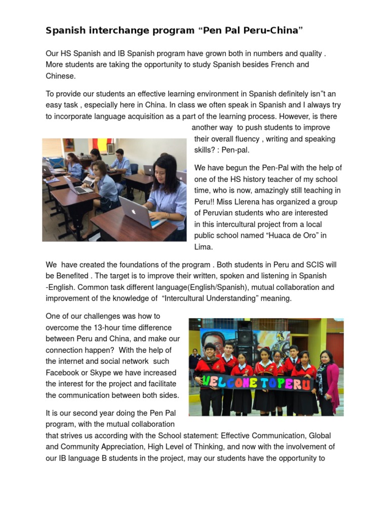 Pen Pal Program: Peru-China Spanish Exchange | PDF | Language Arts ...