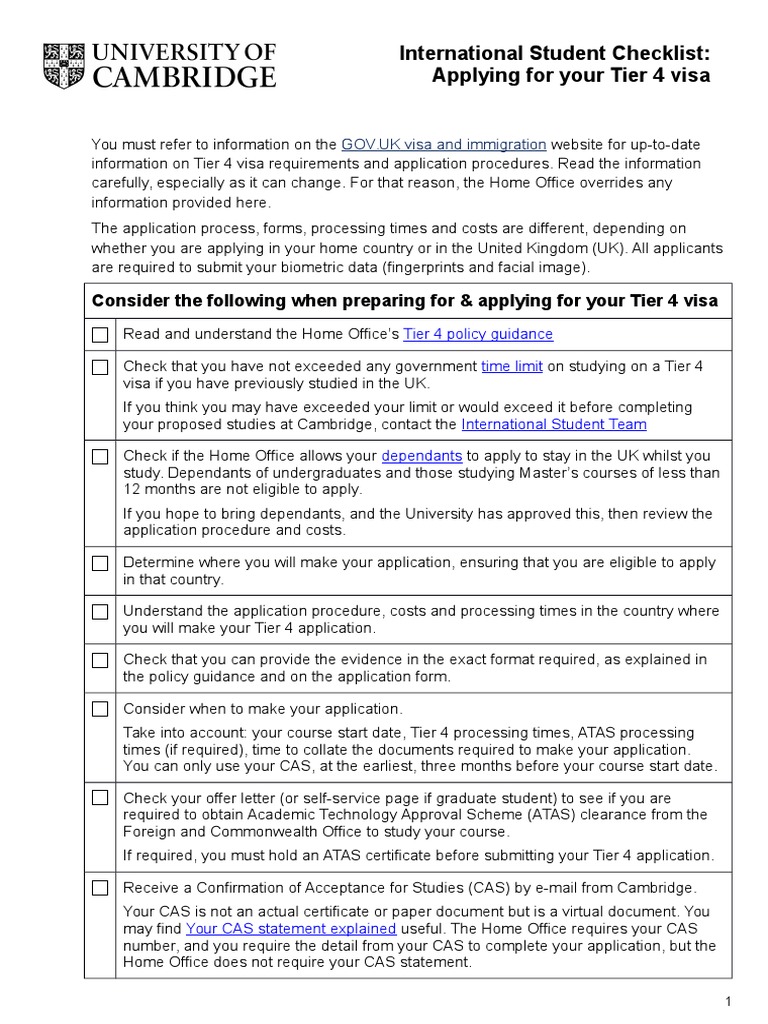 Applying for a Tier 4 visa | PDF | Travel Visa | International Student