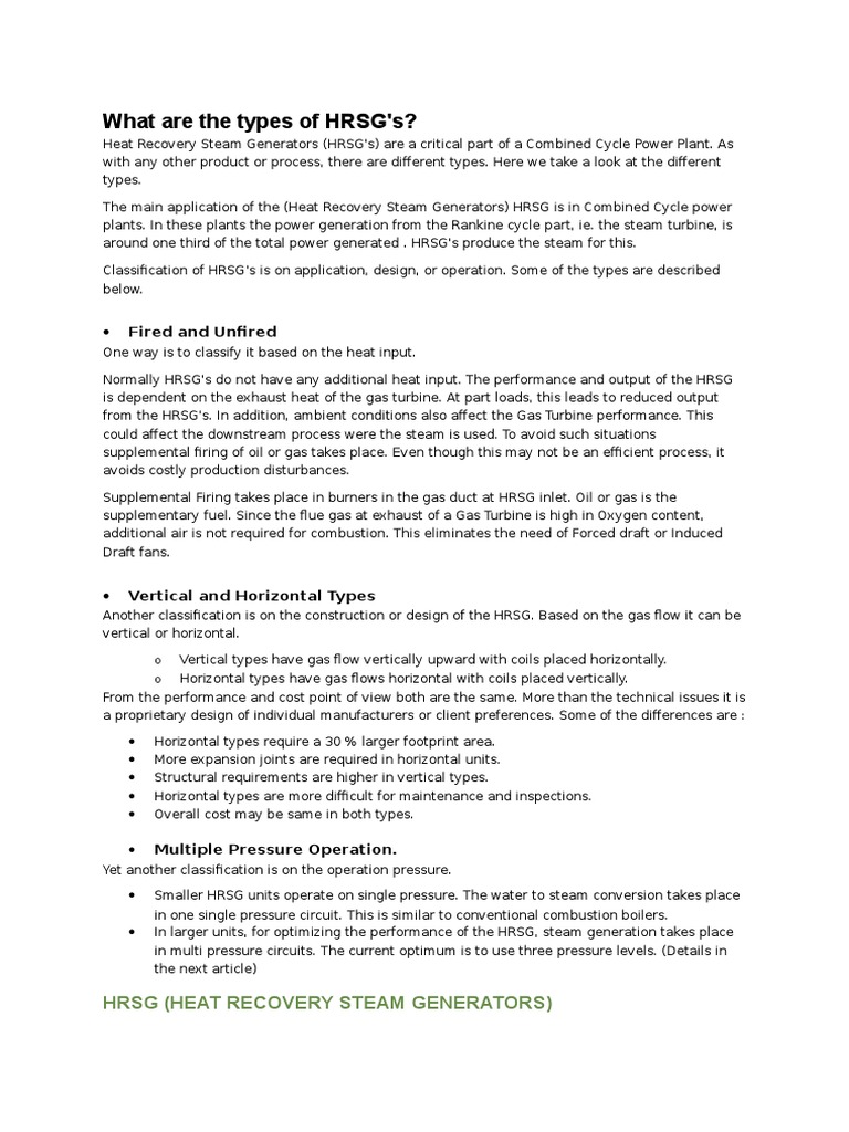 What Are The Types of HRSG | PDF | Boiler | Gases