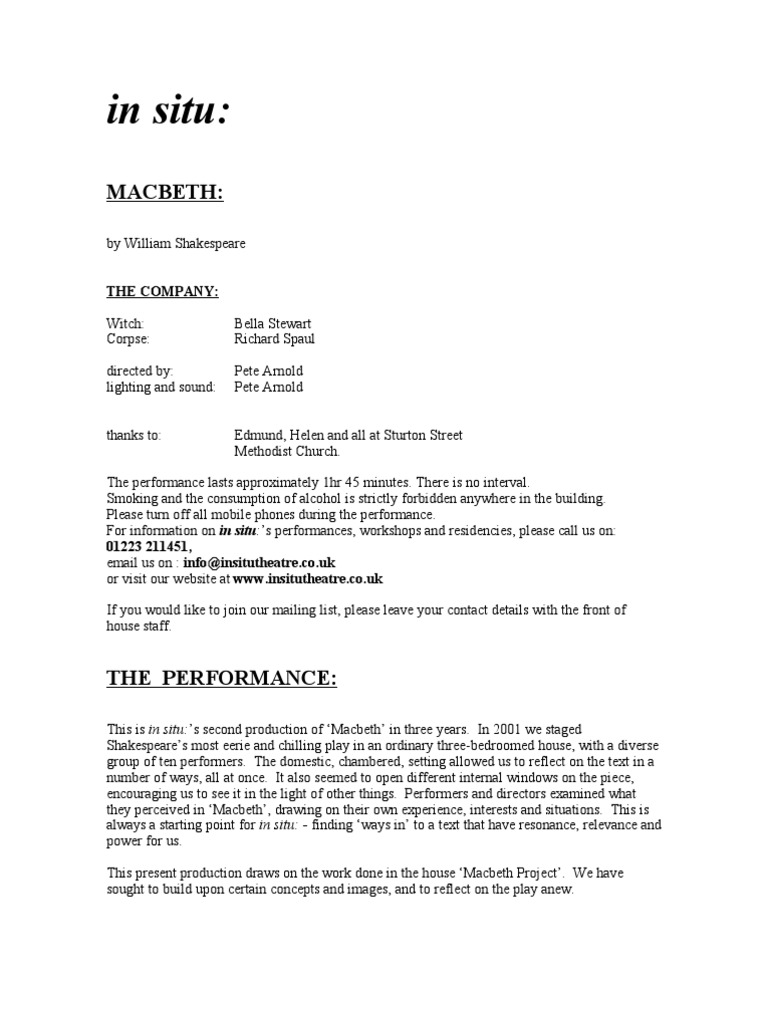 2003 Macbeth Programme | PDF | Psychoanalysis | Psychology