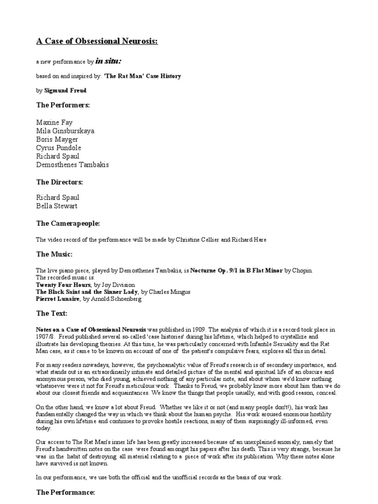In Situ:: A Case of Obsessional Neurosis | PDF | Sigmund Freud ...