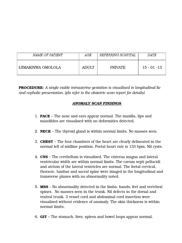 Anomaly Scan Report | PDF | Vertebral Column | Abdomen