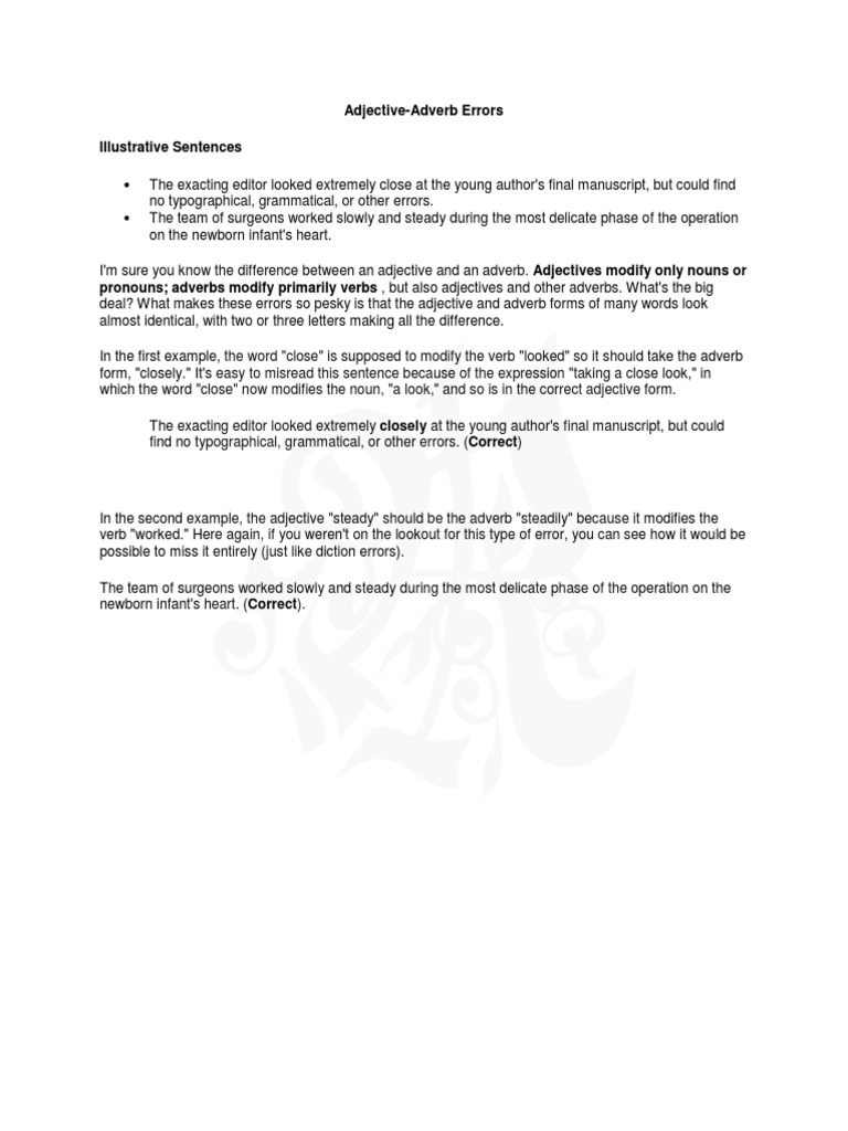 Adjective Adverb Errors | PDF