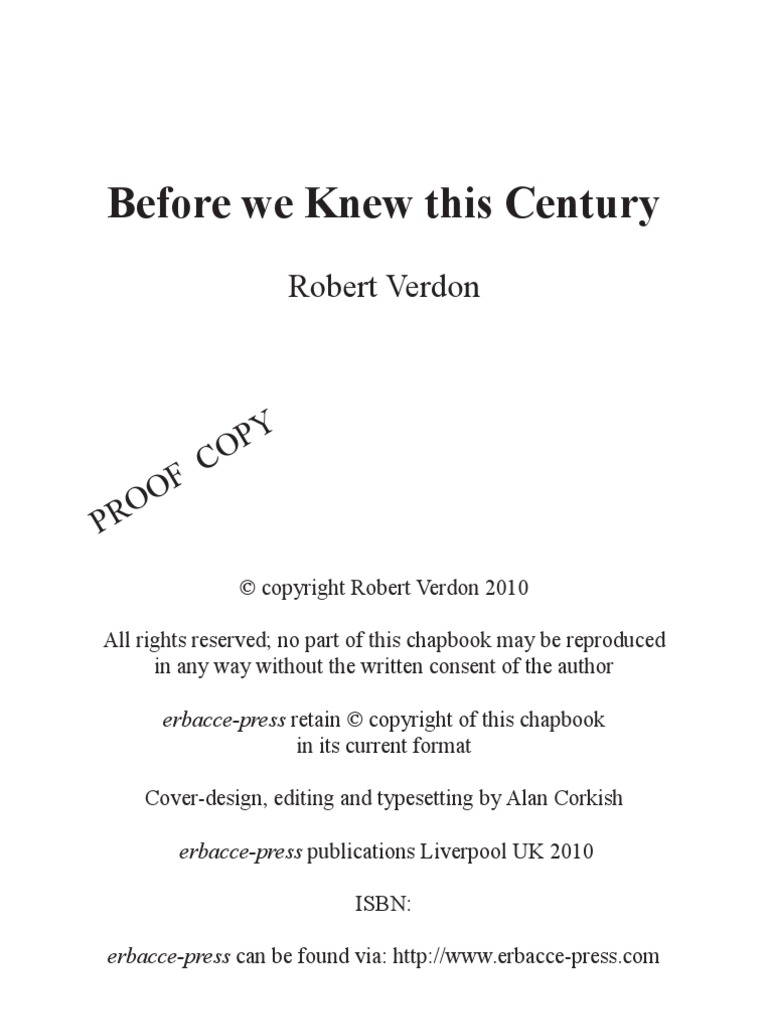 Verdon, Robert. Ed. by Alan Corkish. Before We Knew This Century ...