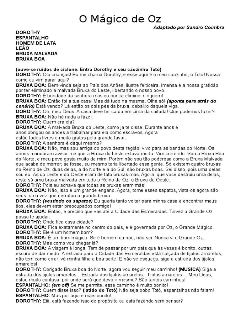 TEXTO O Magico de Oz | PDF | Dorothy Gale | Estrada dos Tijolos ... TEXTO O Magico de Oz | PDF | Dorothy Gale | Estrada dos Tijolos ...