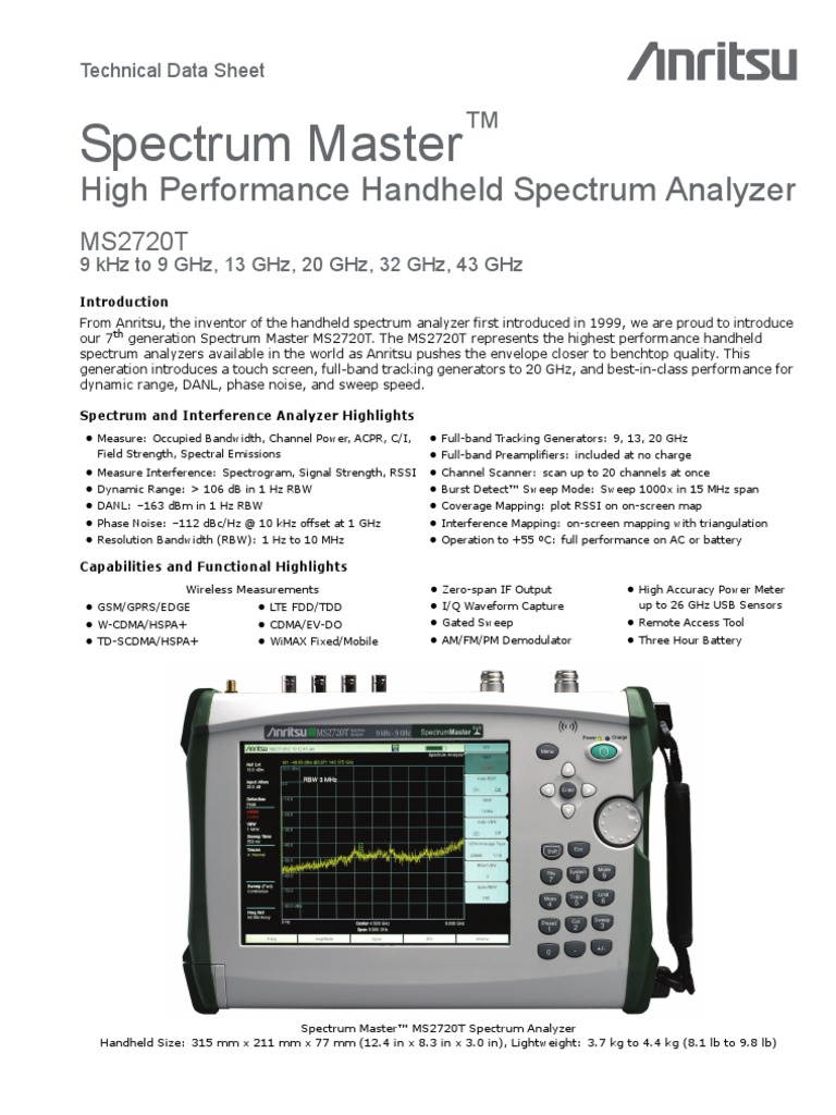 Spectrum Analyser Data Sheet | PDF | Frequency Modulation | Bandwidth ...