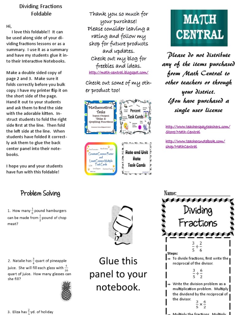 Dividing Fractions Foldable Waverla | PDF | Self-Improvement