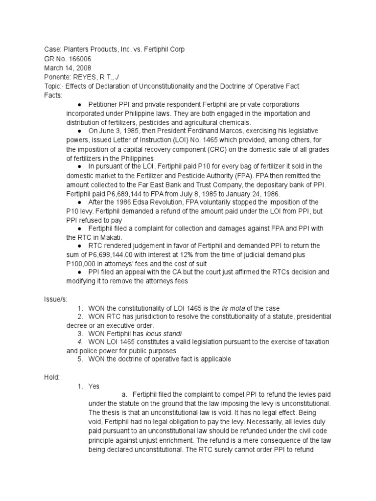Effects of Declaration of Unconstitutionality and the Doctrine of ...