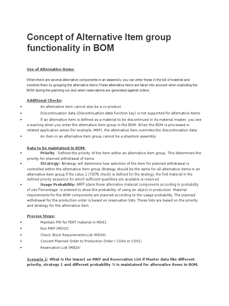 Alternative Item Group in BOM Management | PDF | Production And ...