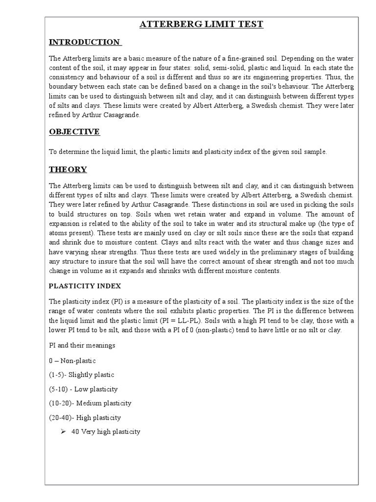 Atterberg Limit Test Pdf Soil Solid Mechanics
