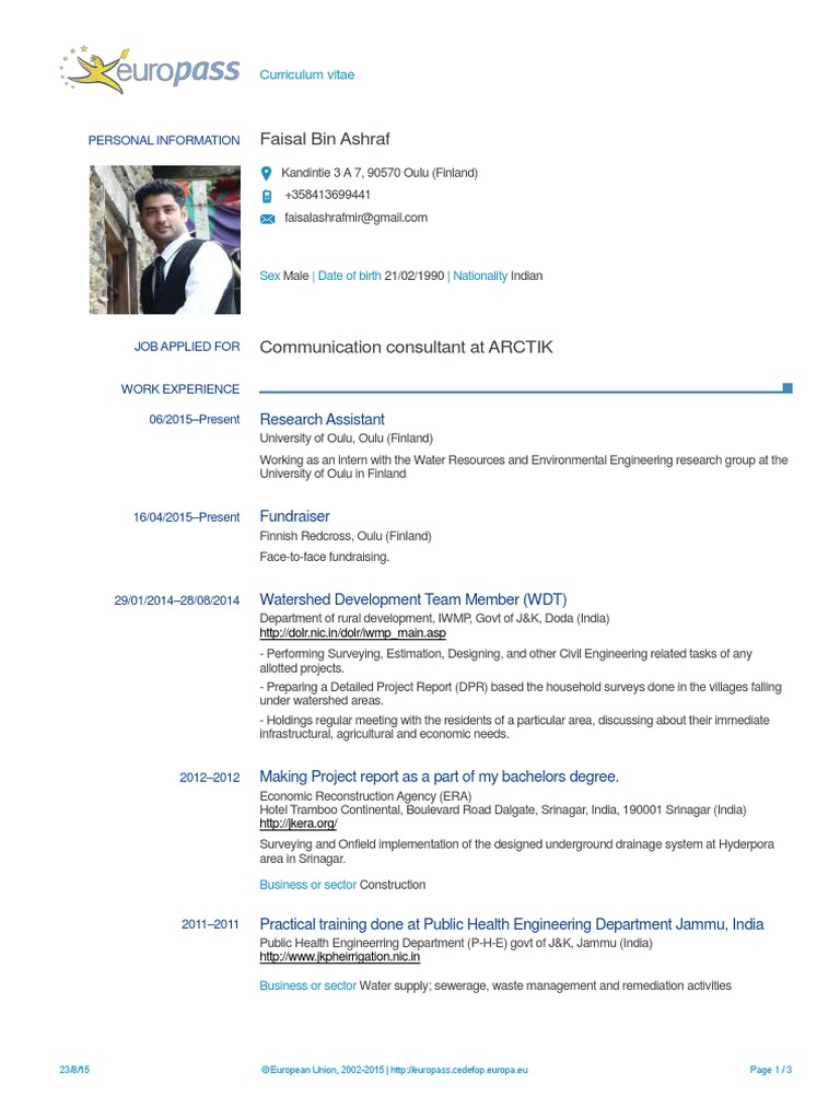 Real Europass CV PDF | PDF | Engineering | Environmental Engineering