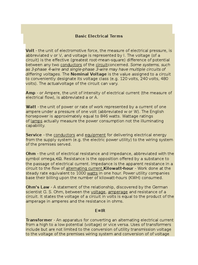 BASIC Elec. Terms | PDF | Electrical Wiring | Alternating Current