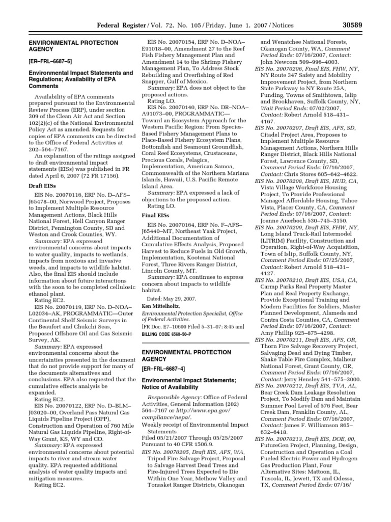 Notice: Environmental Statements Availability, Etc.: Agency Weekly ...