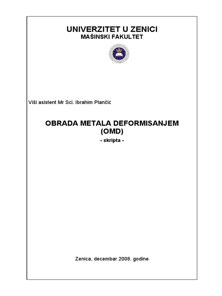 Skripta Obrada Deformacijom PDF | PDF