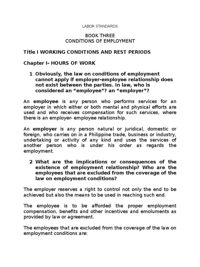 LABOR STANDARDS: Working Conditions and Working Period | PDF | Working ...
