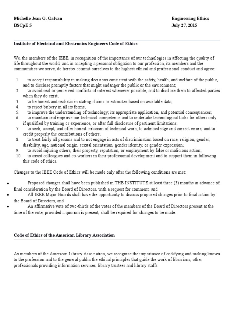 IEEE Code of Ethics | PDF | Profession | Board Of Directors