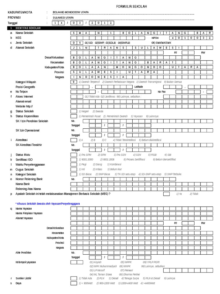 Formulir Isian Pendataan Final | PDF