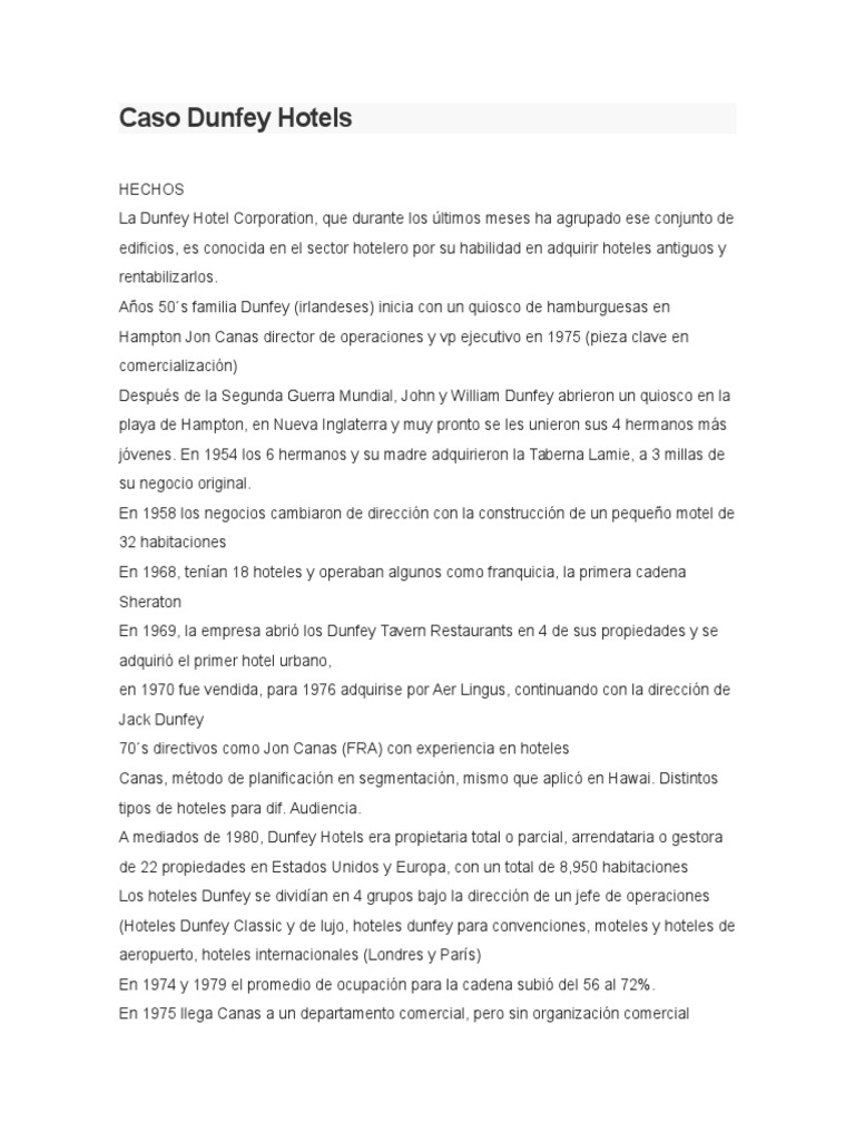 Caso Dunfey Hotels | PDF | Hotel | Planificación